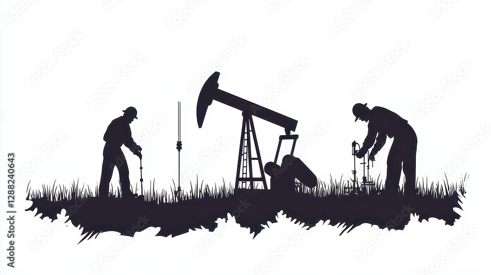 Vintage oil field scene, workers engaged in drilling activities, 1920s ...