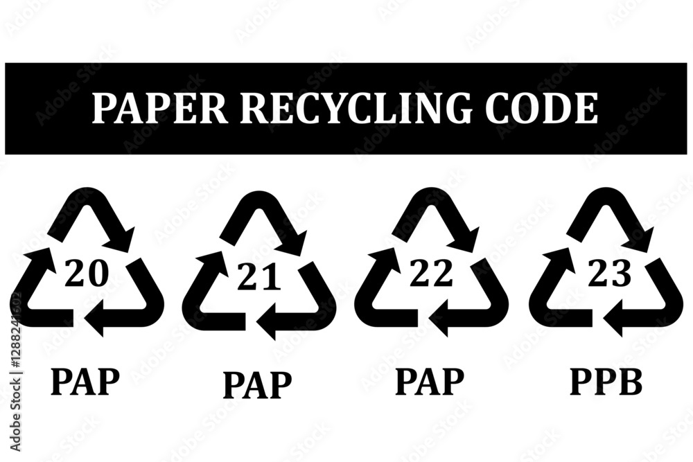 Paper recycling code icon set. recycling codes 20, 21, 22, 23. pap ...