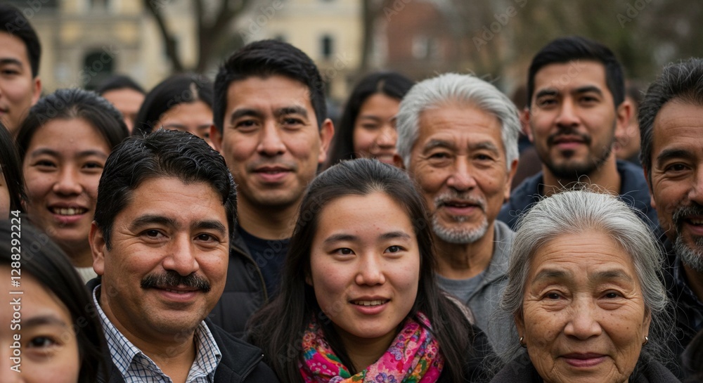 Diverse group of people stands together, symbolizing unity and equality ...
