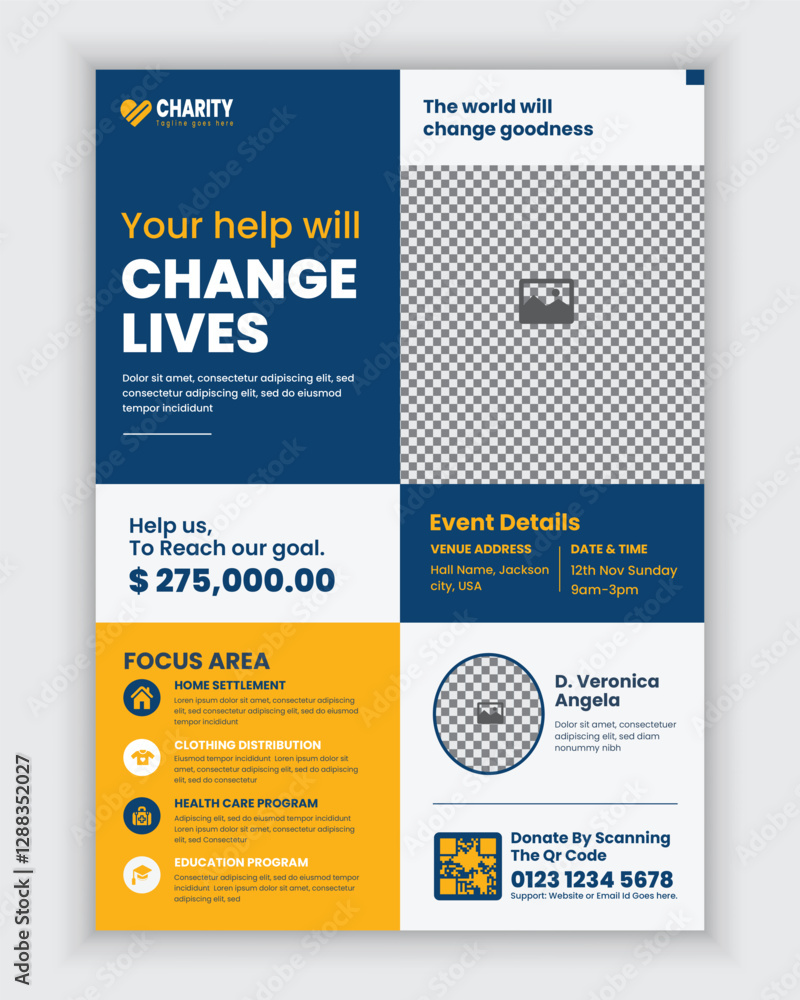 Charity Activities and Donation Event A4 Size Flyer Design Template or ...