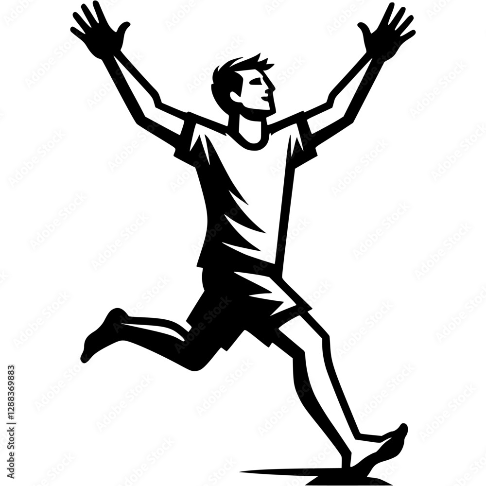 Tattoo emblem of beach soccer team striker runs victoriously with his ...