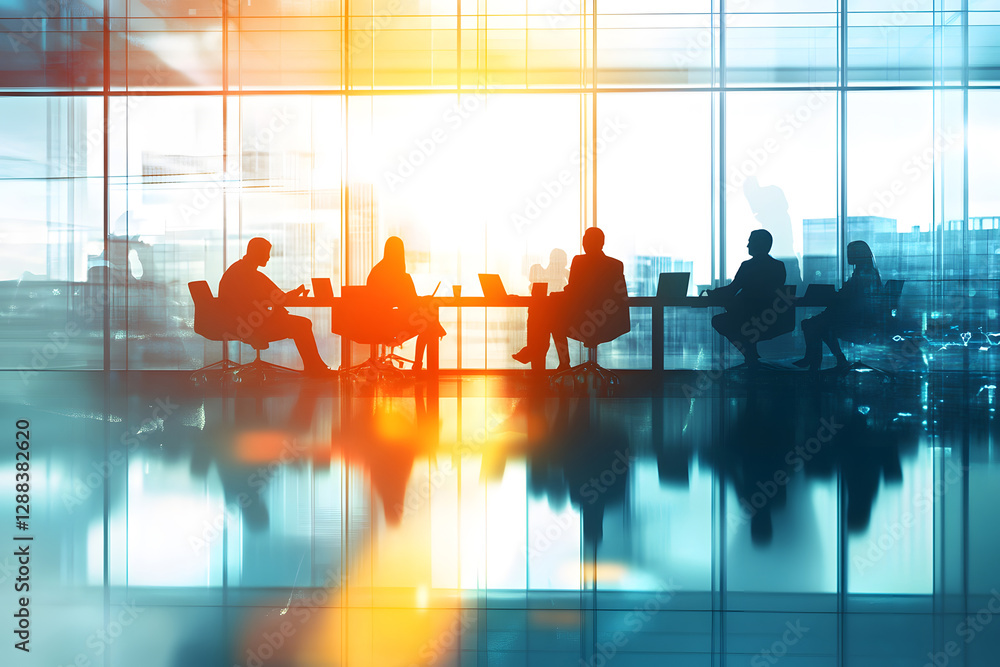 Abstract blur image of Business people walking at modern hallway with ...