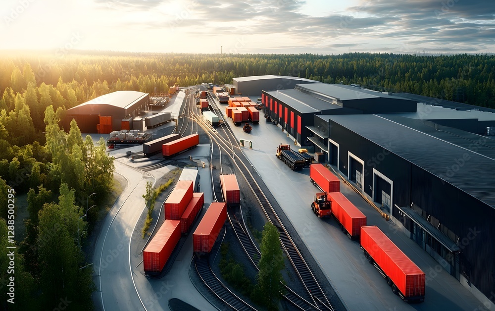 Aerial view of a sprawling multimodal logistics hub facilitating the ...