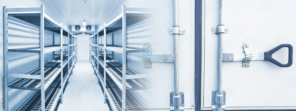 Refrigerated truck. Freezer inside van. Interior refrigerated truck ...