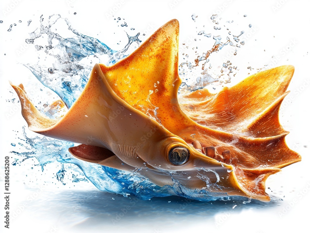 Dynamic manta ray swimming through splashing water ocean environment wildlife photography aerial ...