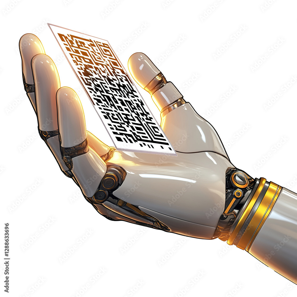 Illustration Stock Robotic Hand Holding QR Code on Transparent ...