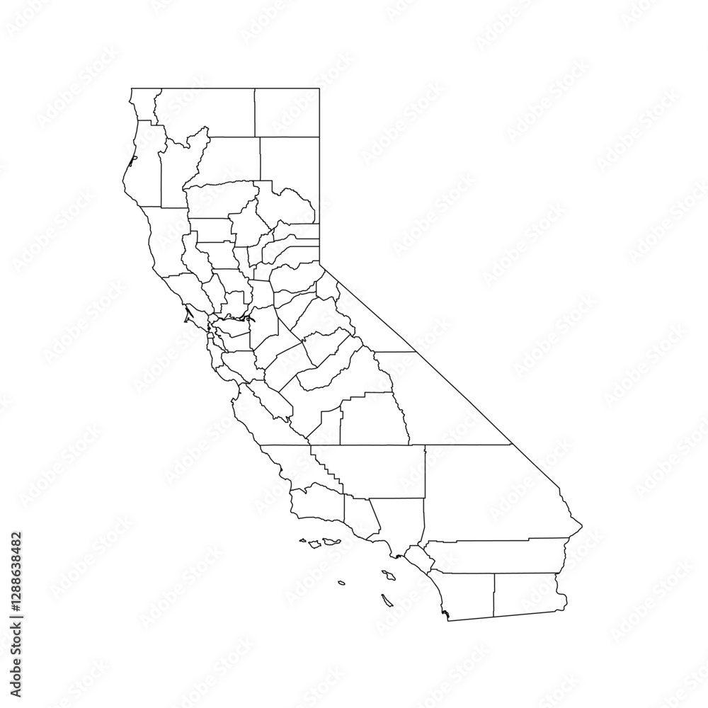 Vector de Stock California, CA - detailed political map of US state. Administrative map divided ...