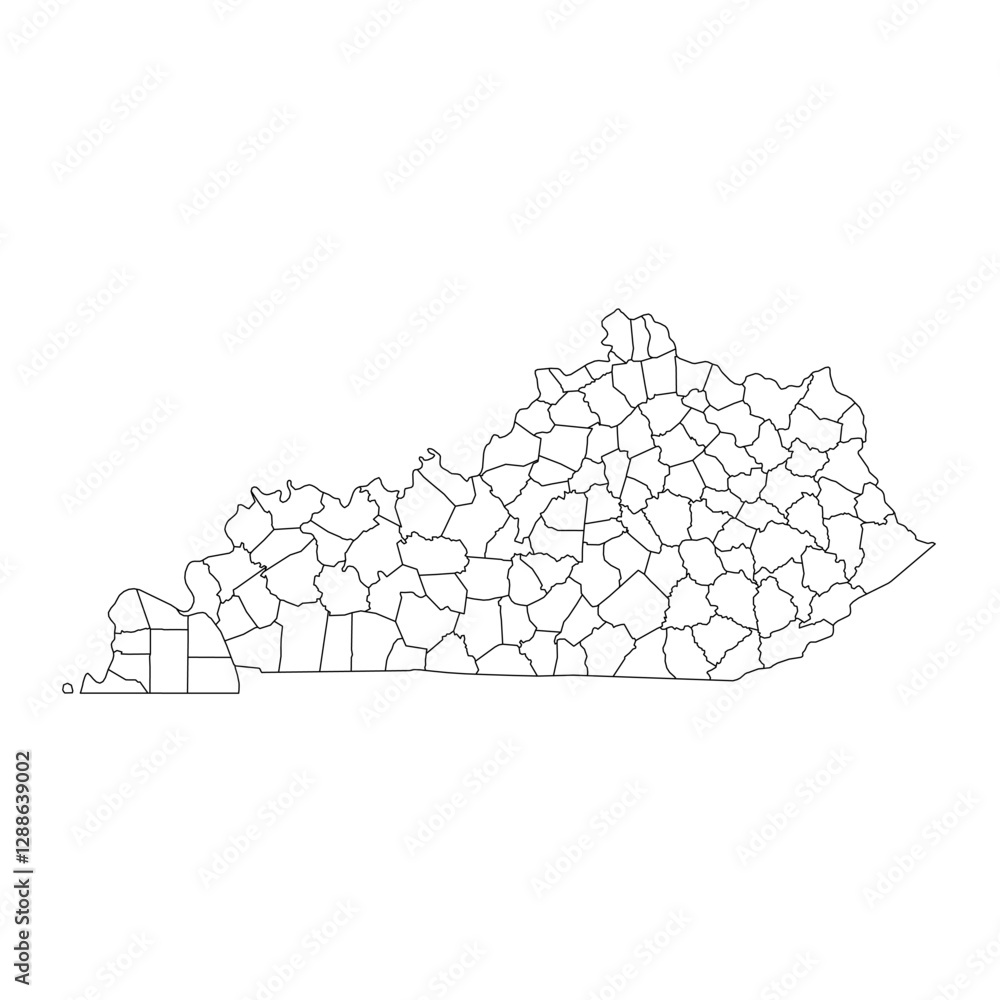 Kentucky, KY - detailed political map of US state. Administrative map ...