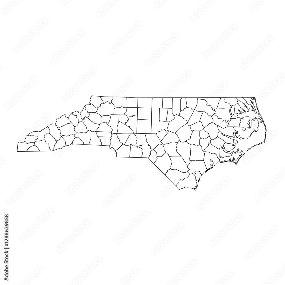 North Carolina, NC - detailed political map of US state. Administrative ...
