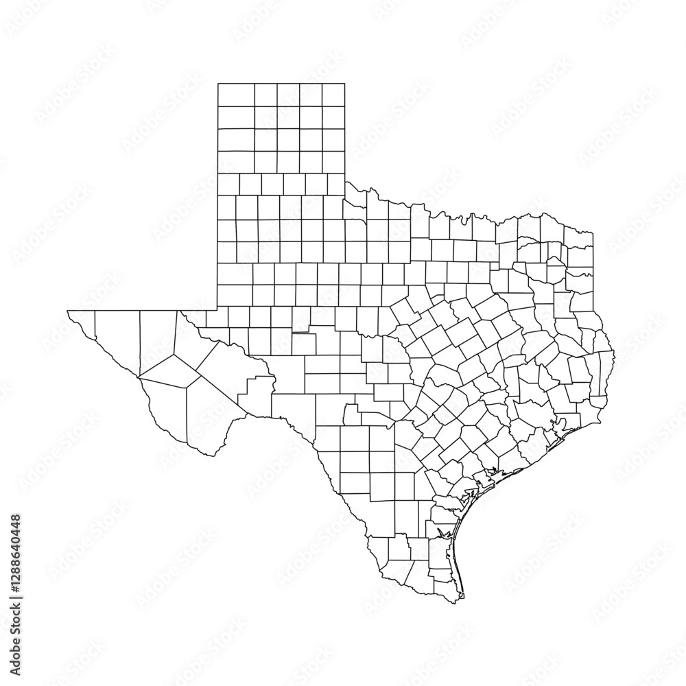 Texas, TX - detailed political map of US state. Administrative map ...