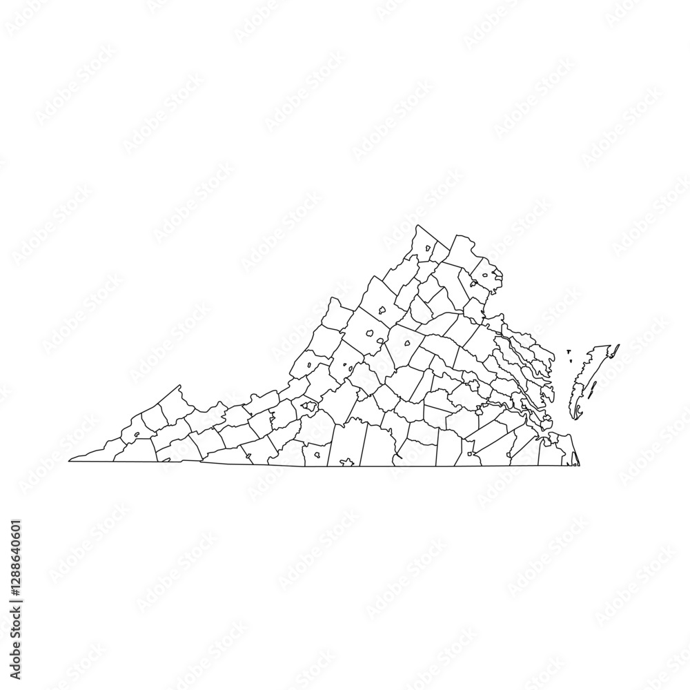 Virginia, VA - detailed political map of US state. Administrative map ...
