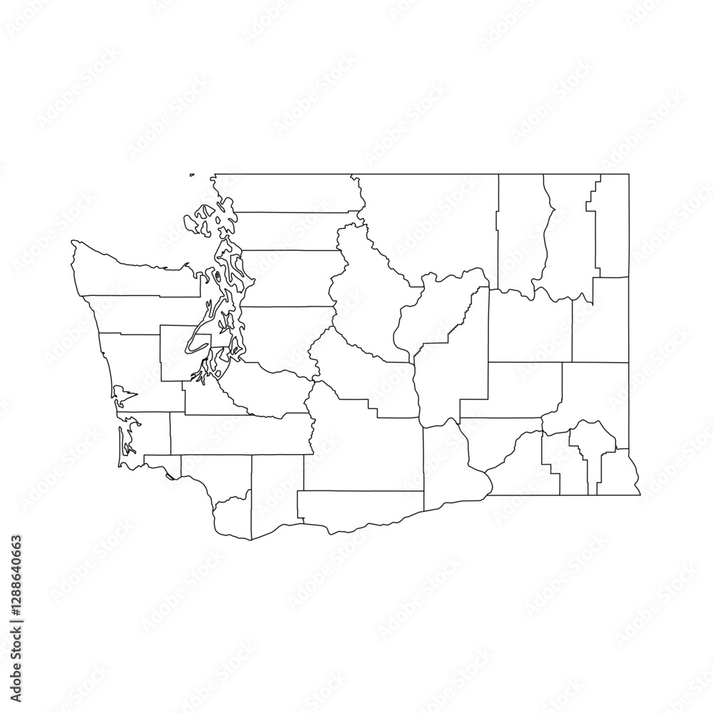 Washington, WA - detailed political map of US state. Administrative map ...