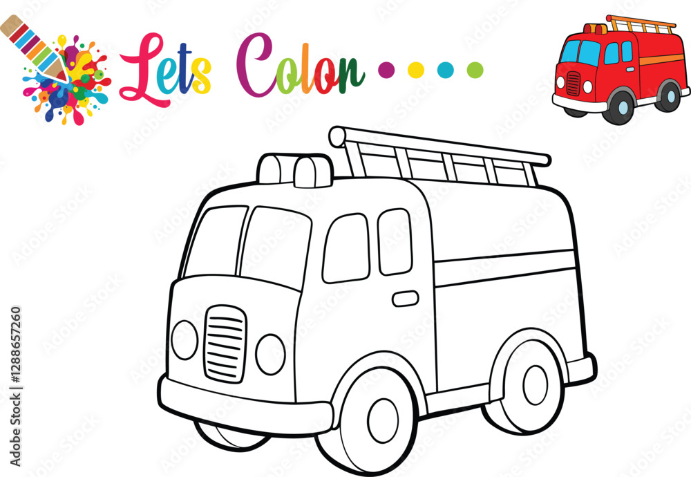 Cute Fire Truck Coloring Page for Kids Printable Activity for Preschool ...