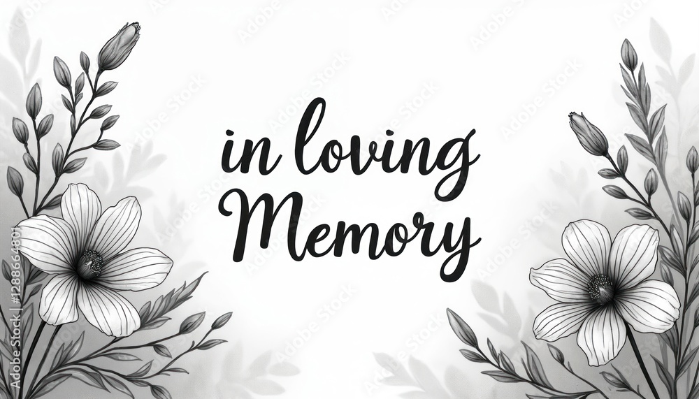 Condolence card illustration with flower in loving memory. Floral design for funeral, grief ...