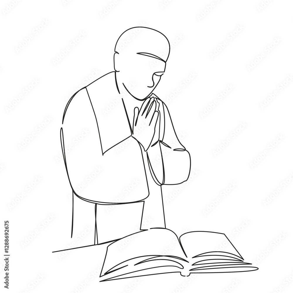 One continuous single drawing line art flat doodle religion ...