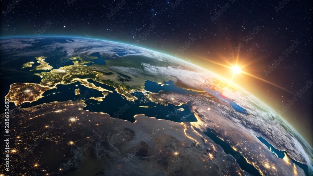 Earthrise Europe and Middle East at Sunrise, High-Resolution Satellite ...