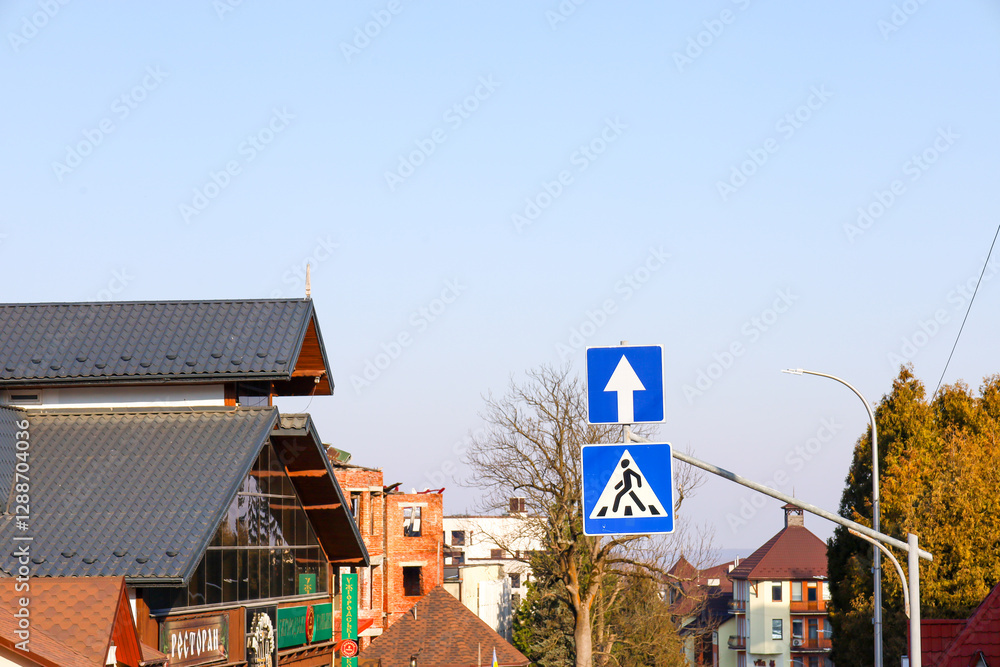 Truskavets, Ukraine, - February 23, 2025: The photo shows a pedestrian ...