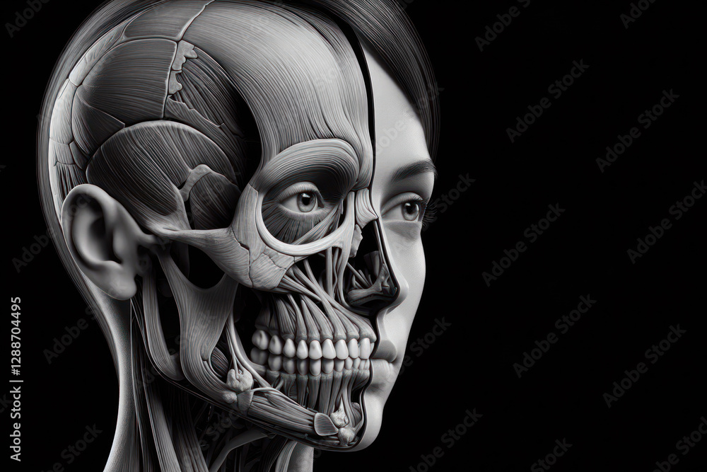 X-Ray of Half Human Face Anatomy Skull and Dental Structure Stock ...