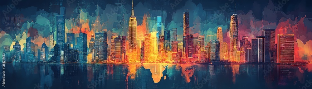 Futuristic world map featuring iconic cultural landmarks and colorful ...