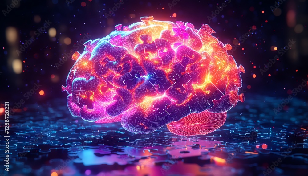Hyperdetailed 3D visualization of a human brain made from colorful ...