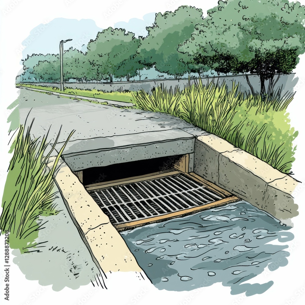Catch Basin Diagram: Illustration of Storm Drain System with Surface ...