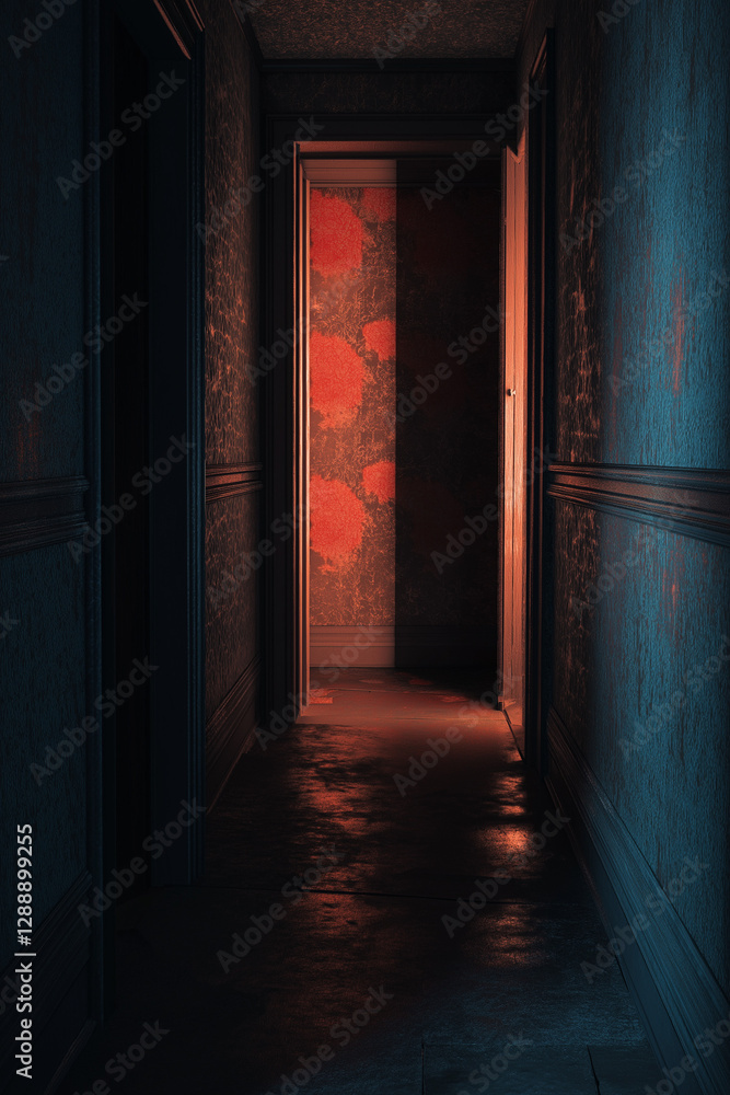 Psychological horror-inspired hallway with shifting, distorted ...