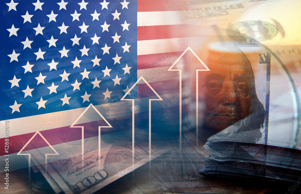 US tariff rate rising , trade policy , business graph and dollars ...