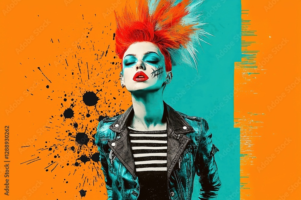 Contemporary art style poster design of a punker girl with cherroke ...