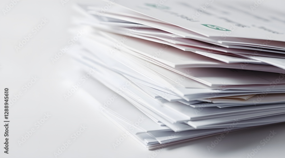 A disorganized stack of various documents and letters is piled on a ...