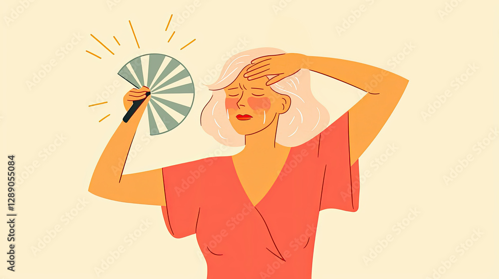 Menopause symptoms flat illustration. Flat illustration of a middle ...