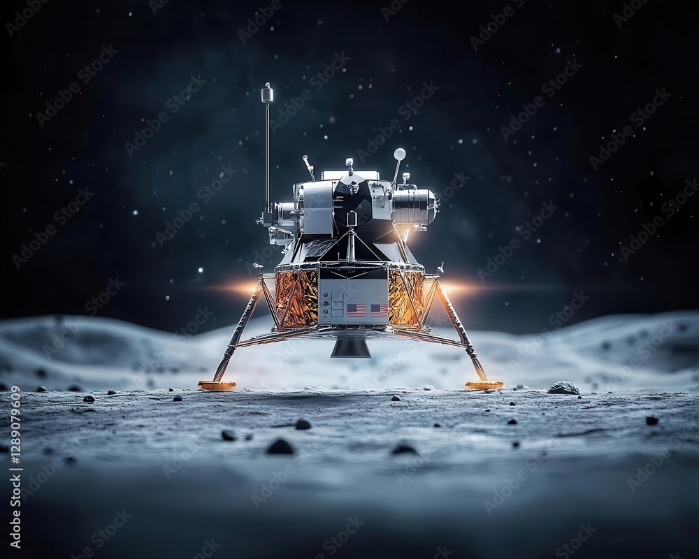 Lunar lander docking at a private moon base, advanced space ...