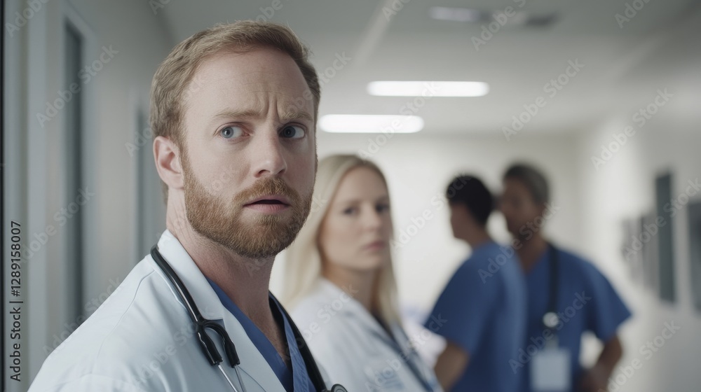 Hospital rush with doctors and nurses responding to a sudden influx of ...