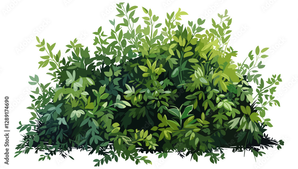 Dense Cluster of Green Shrubs Vector, Lush Bushes, Leafy Plants ...