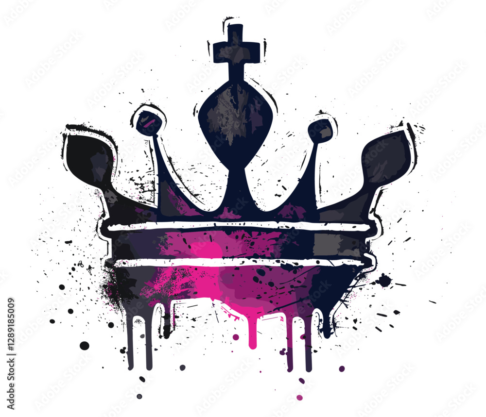 Graffiti-style crown stencil, vector spray paint effect, urban art ...