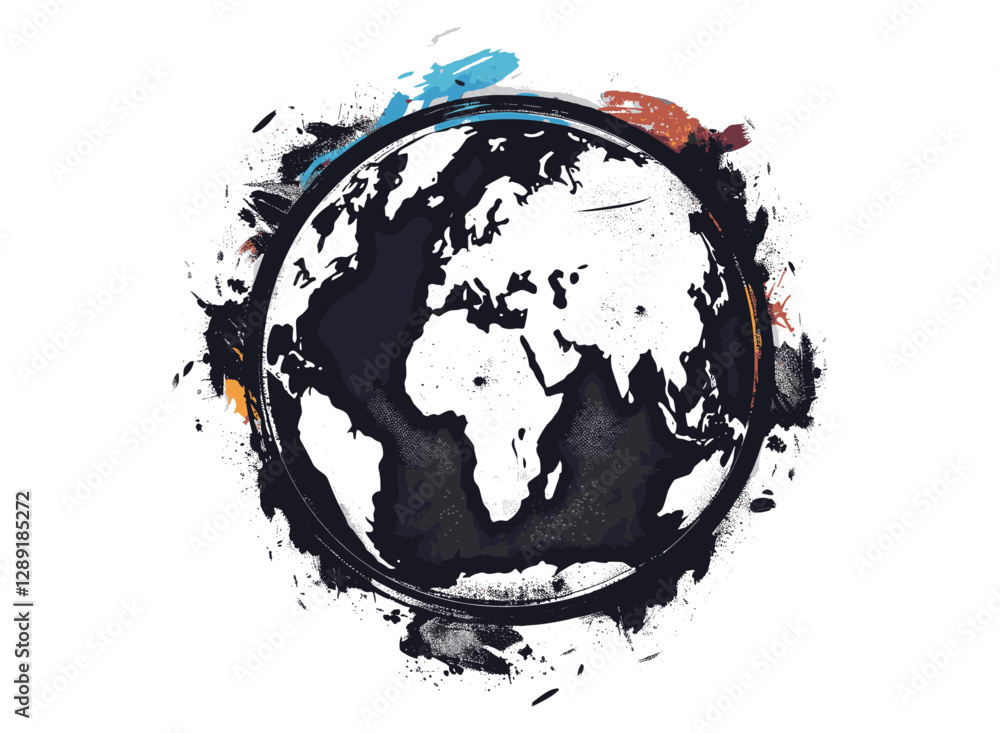 Earth globe graffiti-style vector with spray paint stencil effect on ...