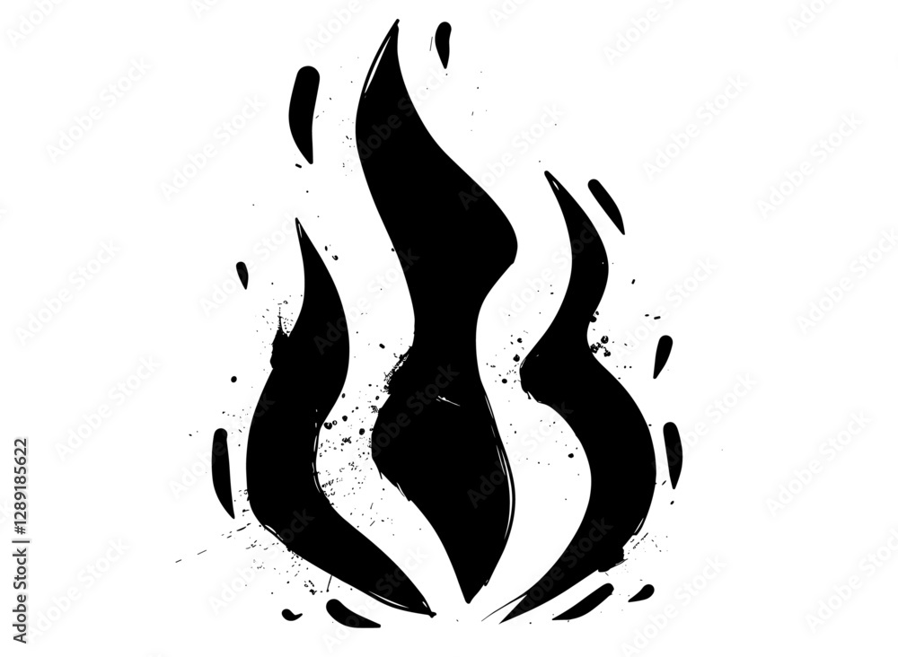 Flame symbol stencil, graffiti-style vector, urban fire icon, spray ...