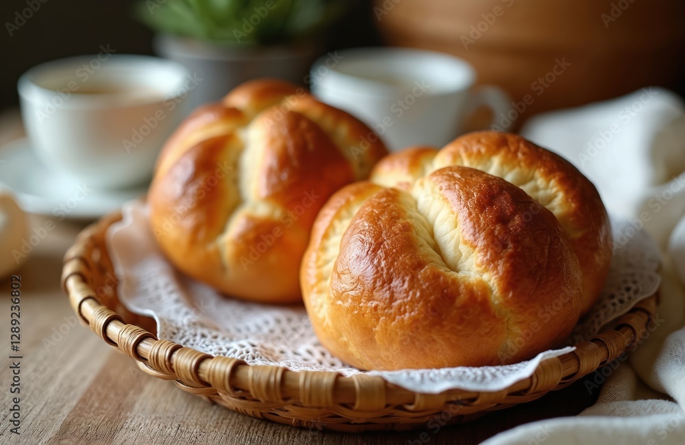 Conchas mexican sweet bread rolls on wicker plate. Buns eaten with ...