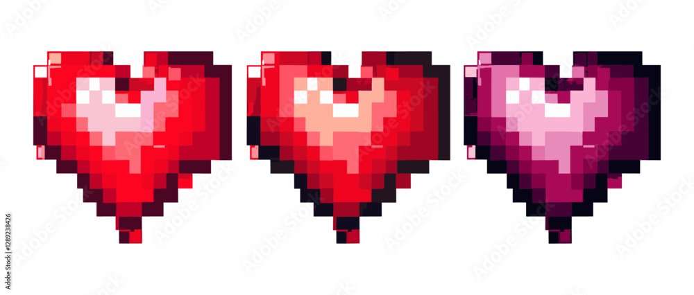 8-bit pixel hearts, retro pixel art vector, classic arcade hearts ...