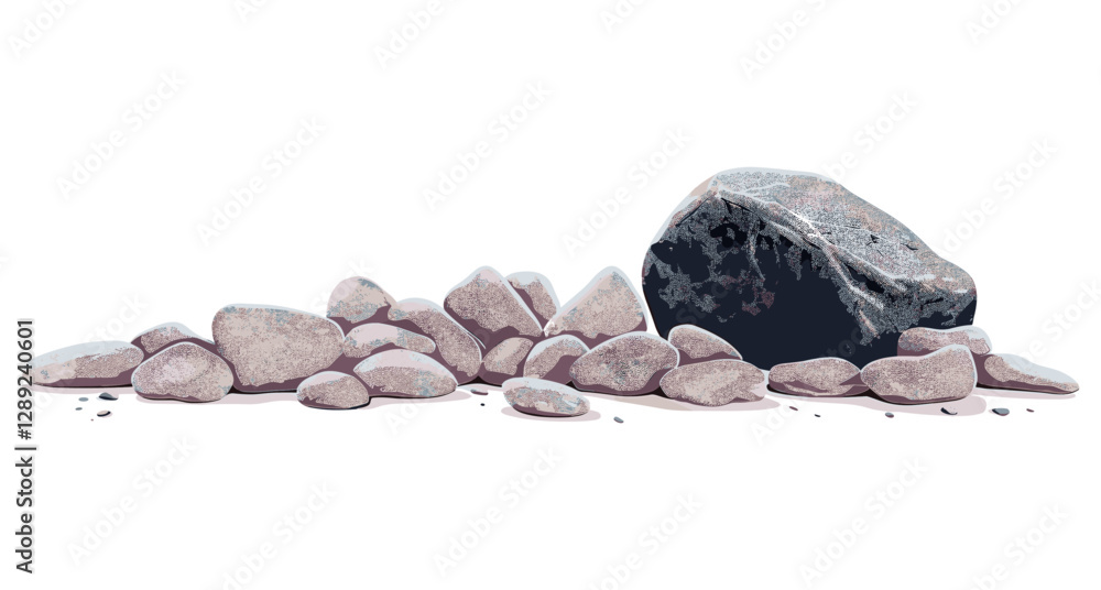 Rocks pile vector, side view, isolated on white background, line art ...