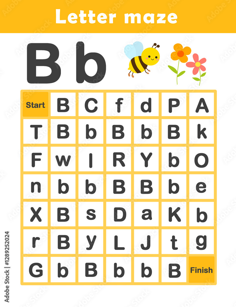 Letter B Maze Worksheet for Kindergarten and Preschool. Alphabet ...