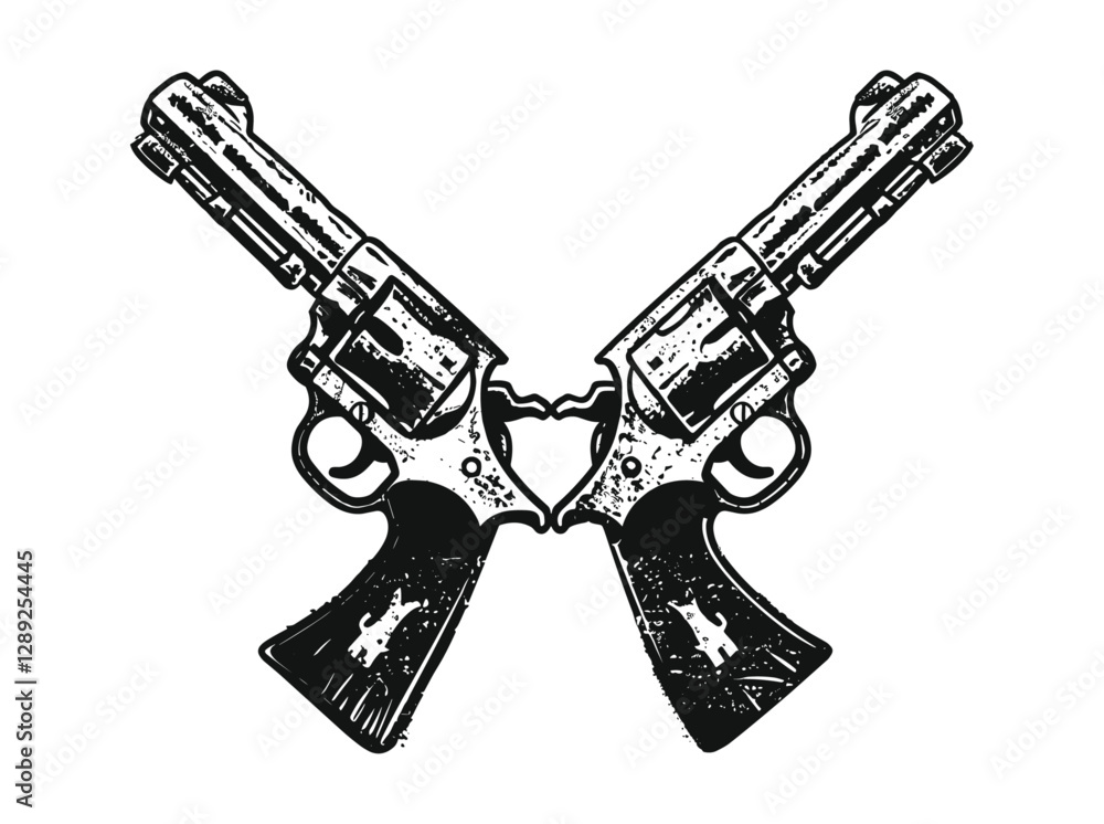 Vintage vector crossed pistols stencil illustration, retro grunge ...