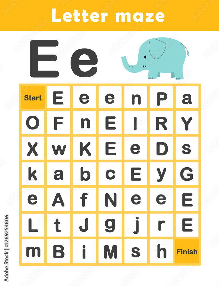 Letter E Maze Worksheet for Kindergarten and Preschool. Alphabet ...