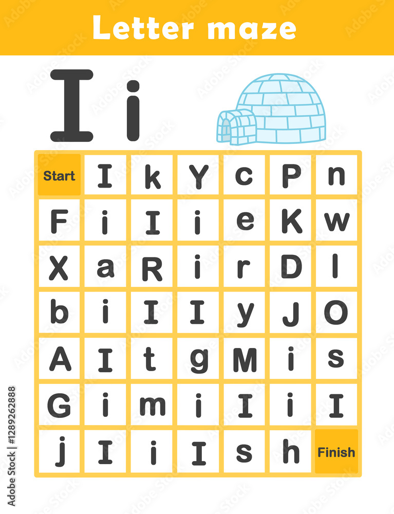 Letter I Maze Worksheet for Kindergarten and Preschool. Alphabet ...