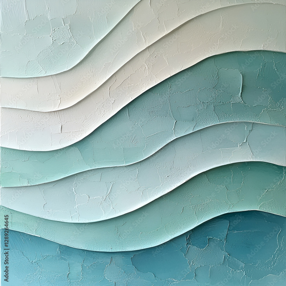 Tranquil Teal: Abstract waves in calming pastel greens and blues evoke ...