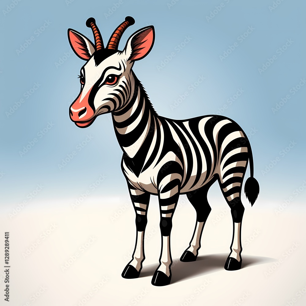 A zebra illustrated in classic cartoon style with bold black-and-white ...
