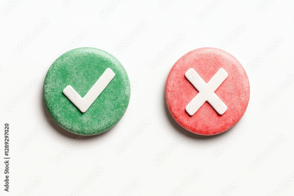 Green checkmark and red cross symbols represent approval and dis Stock ...