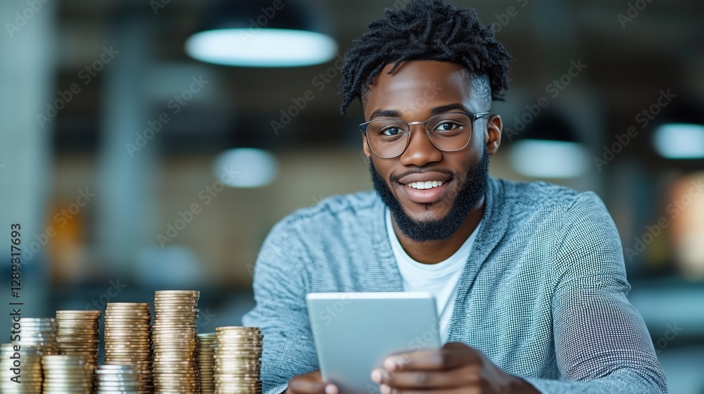 Digital entrepreneur managing various income streams from a smart ...