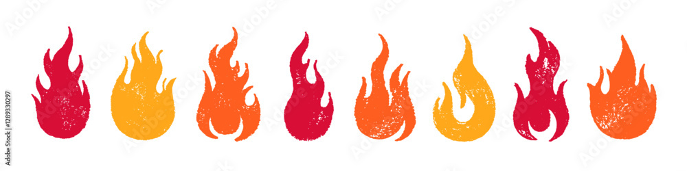 Fire flame icon. Crayon vector logo. Hot fire on white background ...