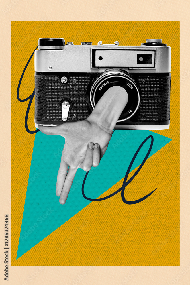 Sketch image trend artwork montage 3D photo collage of obsolete photo ...