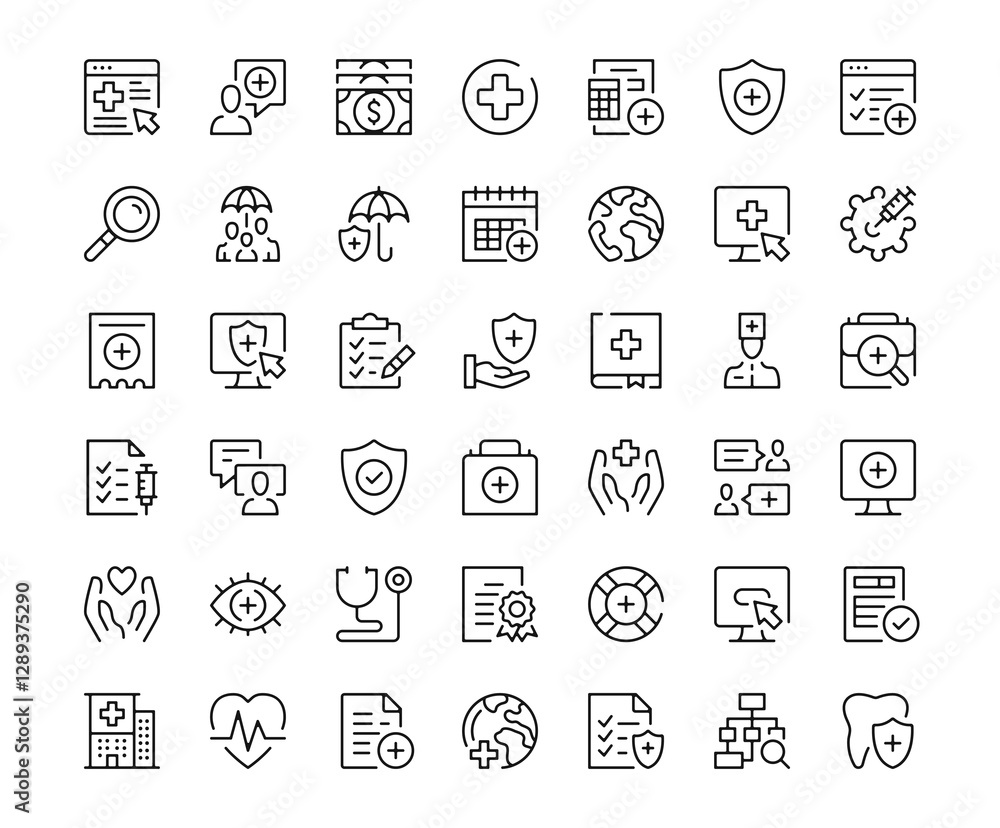 Health insurance icons. Outline symbols collection. Premium vector line ...